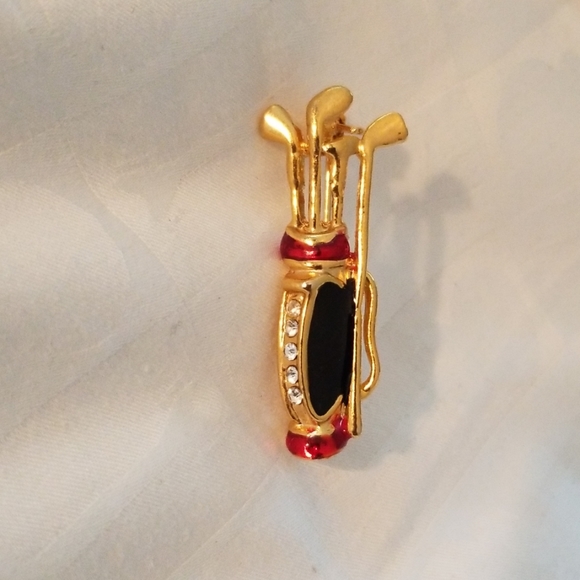 Vintage | Jewelry | Vintage Jeweled Enamel Golf Bag Clubs Pin | Poshmark